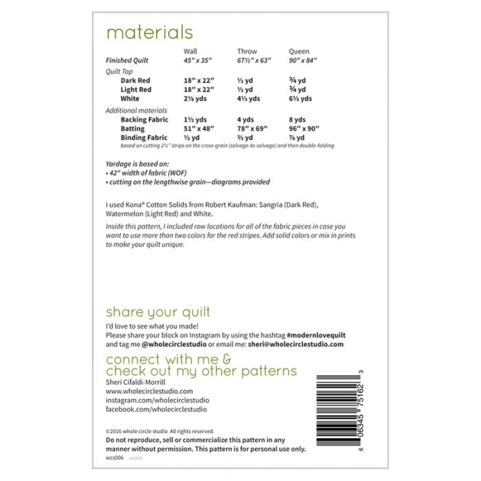 Modern Love quilt pattern: PDF download – WholeCircleStudio