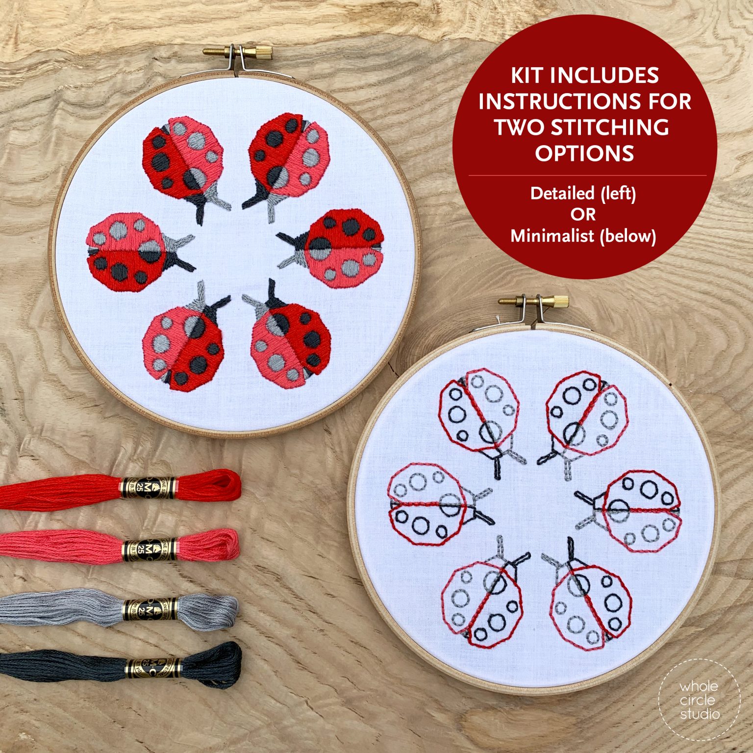 Ladybug Loop embroidery kit – WholeCircleStudio