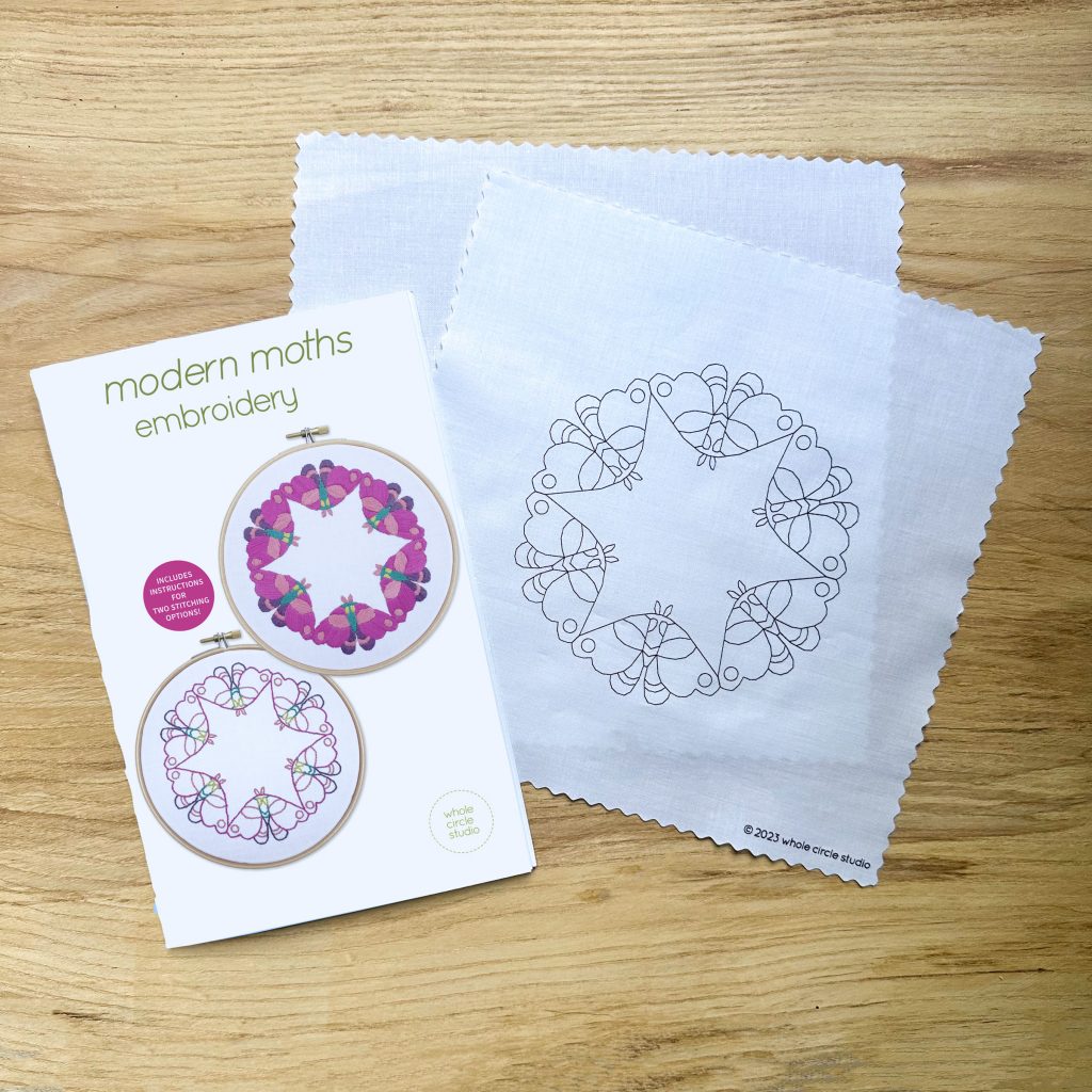 Modern Moths pre-printed fabric embroidery pattern – WholeCircleStudio